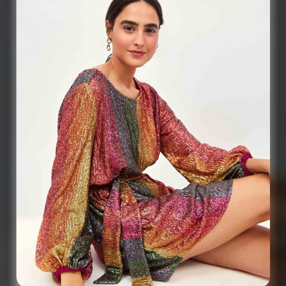 FARM Rio | Dresses | Farm Rio Rainbow Sequin Mini Dress Medium | Poshmark